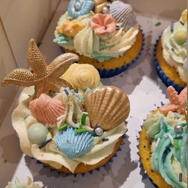 Gorgeous Gold and Pastel Shaded Corals and Sea Shells. 40 Edible Pieces ...