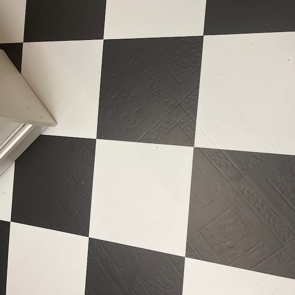 Black & White Checker Solid Tile Wall Stair Floor Self Adhesive Vinyl ...
