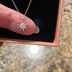 Mini Sun Pendant, 14K Gold Necklace, Celestial, Gift for Her, Real Gold ...