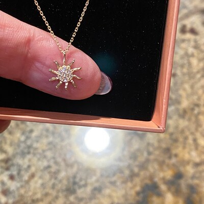 Mini Sun Pendant, 14K Gold Necklace, Celestial, Gift for Her, Real Gold ...