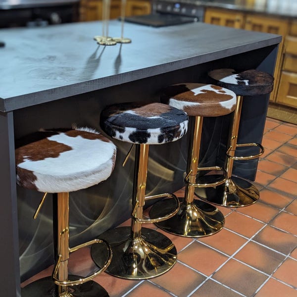 Cowhide Bar Stools / Cowhide Counter Stool - Adjustable Height - GL - Etsy
