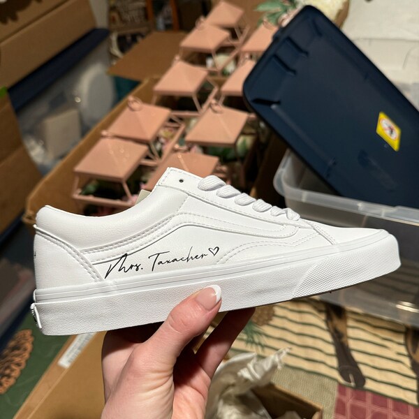 Custom Wedding Script Calligraphy LEATHER VANS / Canvas Wedding VANS ...