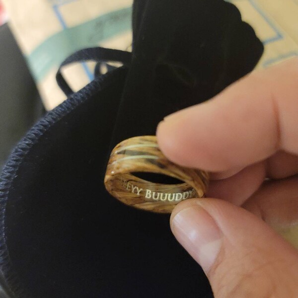 Tennessee Whiskey Barrel Spiral Grain Wood Ring With Crushed Turquoise ...