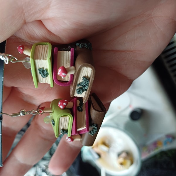 Bookstack Dangles Mini Book Jewellery Library Bookworm Clay Earrings ...