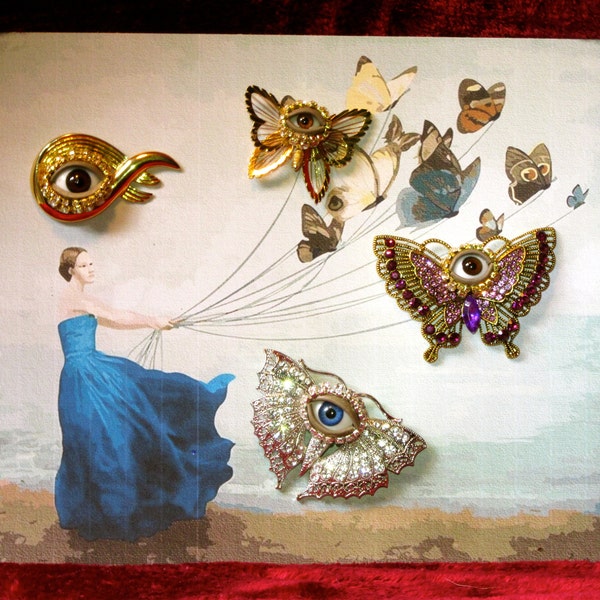 Sea Urchin Wink - Gold Tone Eyeball Brooch Pin With Hand Placed ...