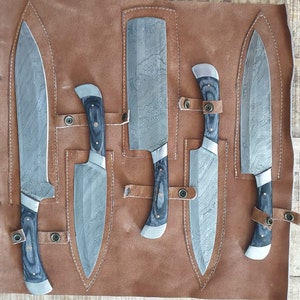 Handmade Unique Chef Set, Damascus Steel Knives, Fixed Blade Knives ...
