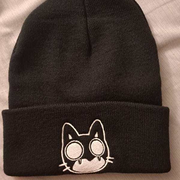 Not of This World, Alien Cat Embroidered Beanie, Adult Unisex, Cuffed ...