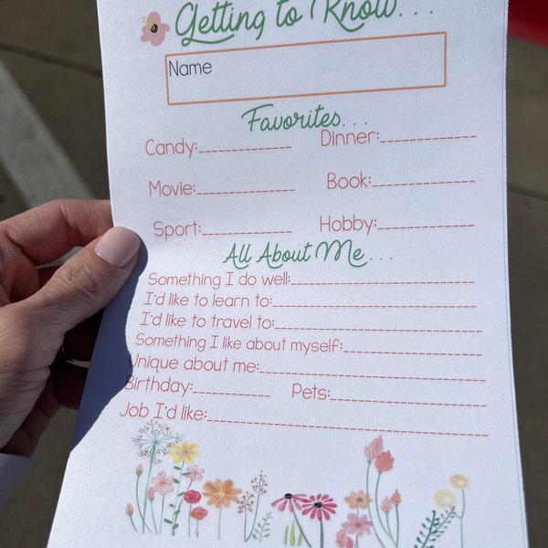 Getting to Know You Printable // 8.5" X 11" PDF, Two per Page or Full ...