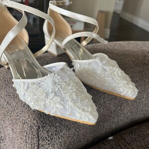 Bridal Shoes Pearl and Stone Embroidered Simplified Thick Heel Stylish ...
