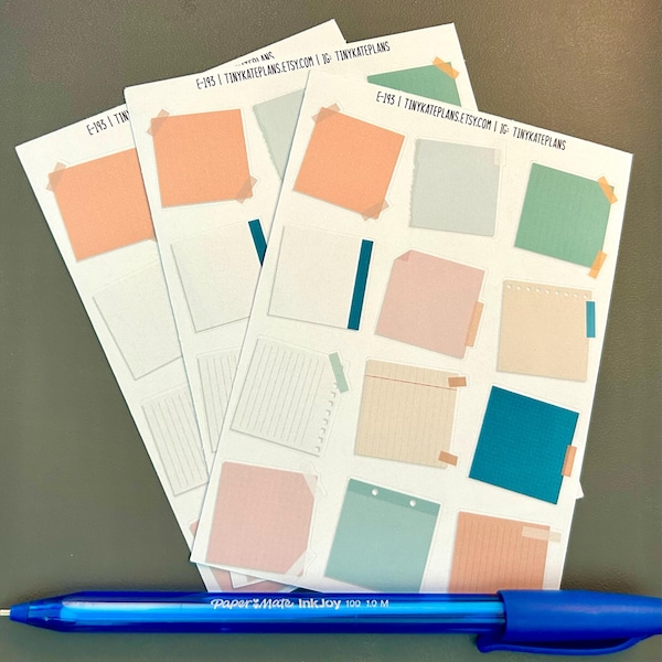 12 Sticky Note Planner Stickers, Notepad Planner Stickers, Blank Doodle ...