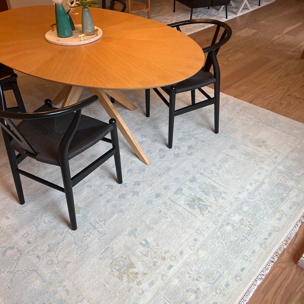 Soft Grey Pine Tree of Life Rug Modern Oushak Rug Premium Wool Hand ...