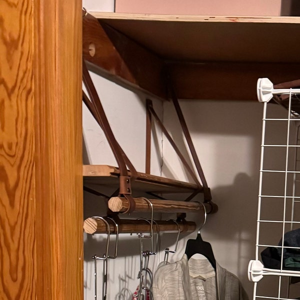 Leather Shelf Brackets With Rod Holder, Wall Hanging Straps for ...