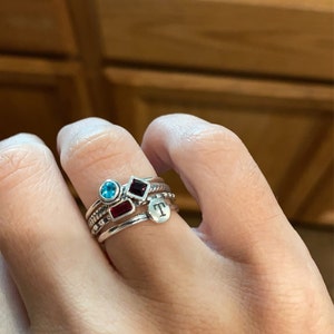 Mother's Stackable Birthstone & Initial Rings in Sterling | Etsy