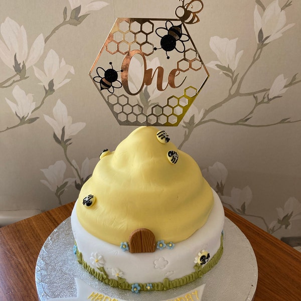 Bee Personalised Honeycomb Gold Cake Topper - One - Gold and Black ...