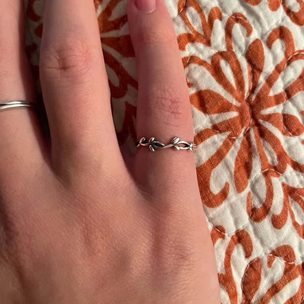 4.5mm Vine Simple Plain Leaves Ring Band Thumb Ring Solid 925 Sterling ...