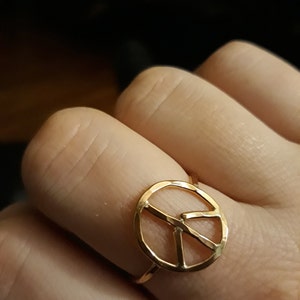 Peace Sign Ring Gold Peace Sign Ring Hammered Sterling - Etsy