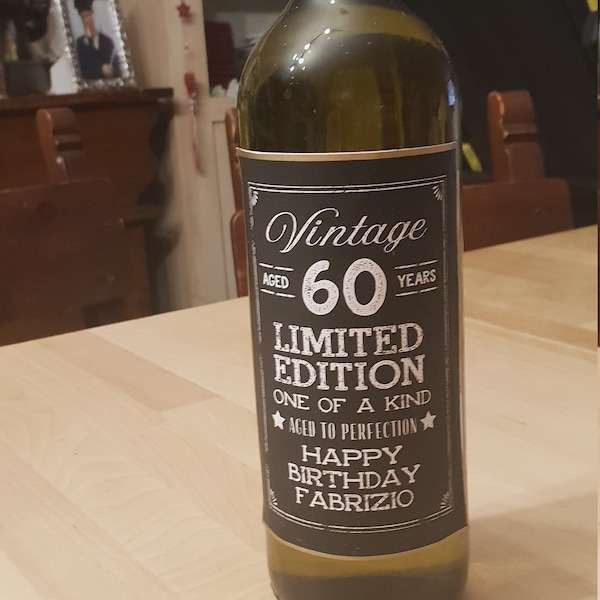Personalized 'vintage Aged 60 Years Printable Birthday Wine Label ...