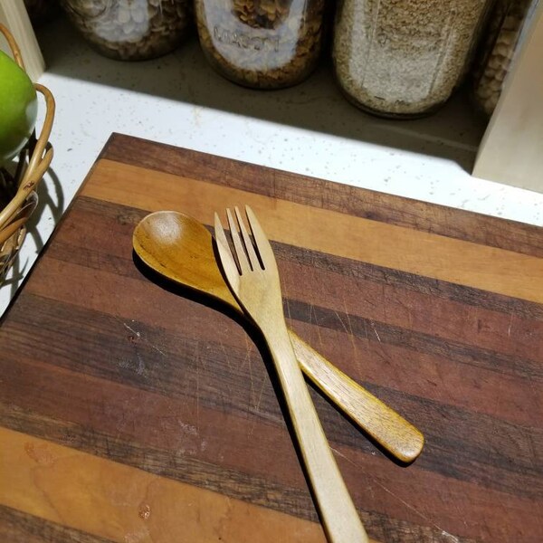 Handmade Teak Wood Cutlery Set 4PC Reusable Utensils Travel Set W/ Case ...