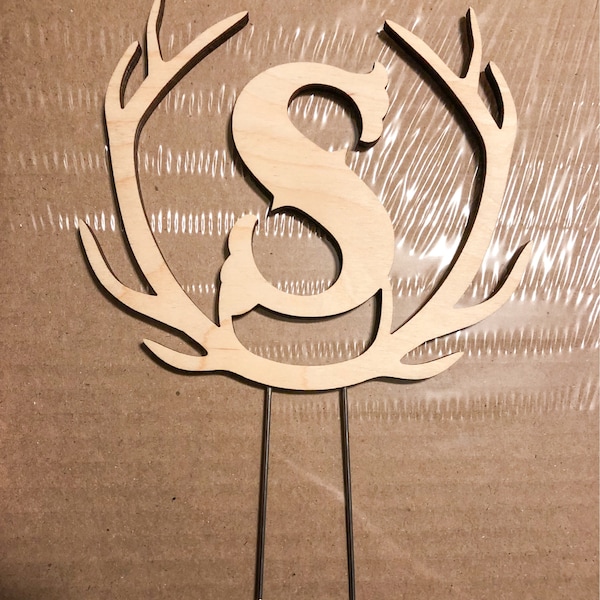 Wood Antler Monogram Cake Topper | Buck, Deer, or Elk Cake Topper ...