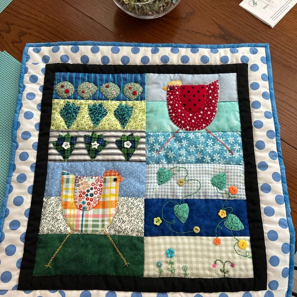 Hand Quilted Chicken Wall Hanging, Primitive Wall Quilt, Rustic ...