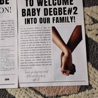 New Baby Announcement Newspaper Baby on the Way Pregnancy Reveal Large ...