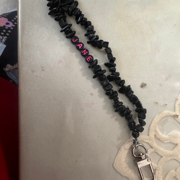 Obsidian Healing Crystals Phone Strap | Gemstone Charm Beaded Phone ...