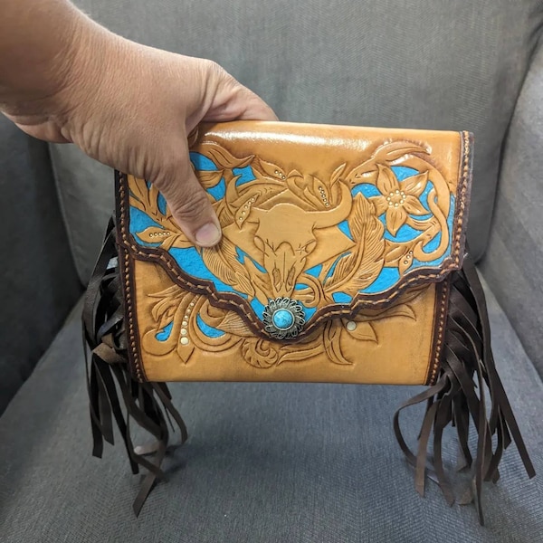 Leather Wallet Tooled Phone Bi-fold Clutch Purse With Fringe Template ...