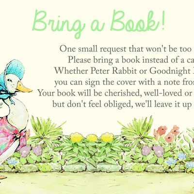 INSTANT DOWNLOAD Peter Rabbit Baby Shower Bring a Book Card Beatrix ...
