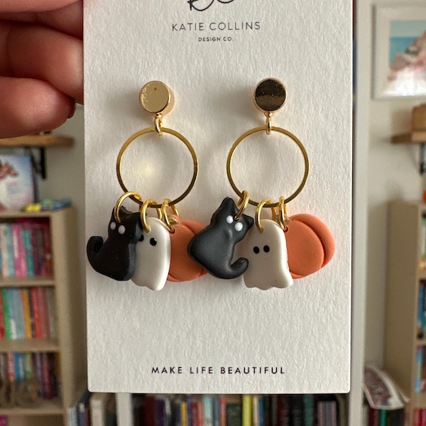 Halloween Polymer Clay Charm Earrings, Spooky Black Cat Earrings ...