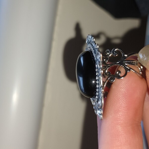 Victorian Gothic Ring - Black Onyx Gemstone Ornate Filigree Steampunk ...