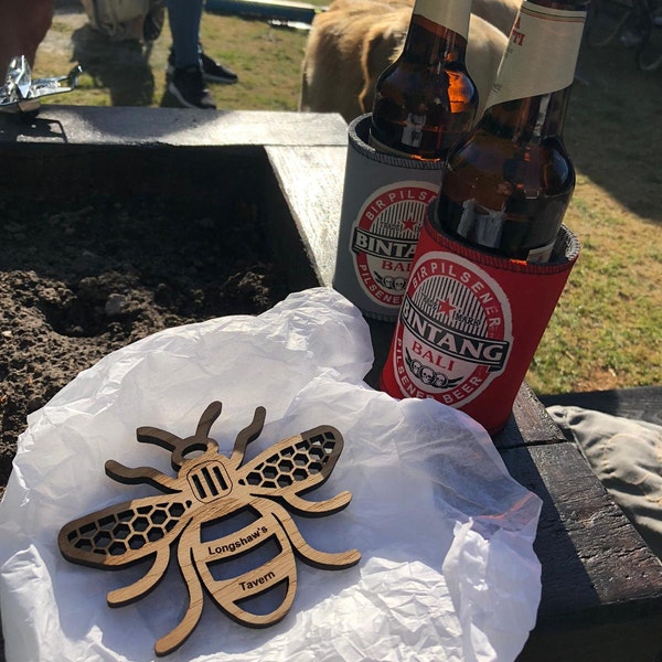 Manchester Bee Coaster - Oak Wood Coaster - Honeycomb Wings ...