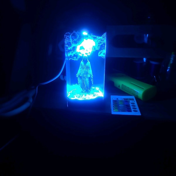 Blessed Mother Resin Wood Lamp,virgin Mary, Christian Art,christian ...