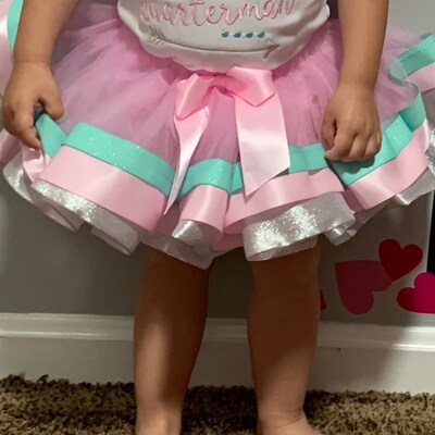 Little Miss Adopted Adoption Tutu Outfit Pink Aqua and Gold Sparkle ...
