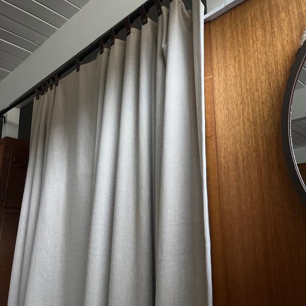 Herringbone Wool Curtains With Brass Snap Buttons, Custom Made Curtains ...
