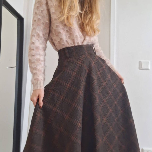 Wool Skirt, Long Wool Plaid Skirt, Tartan Wool Maxi Skirt, Vintage ...