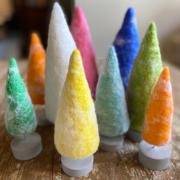 Felted Trees in Bright Vintage Colors, Bottle Brush Trees Style, Retro ...