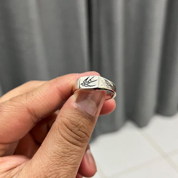 Swallow Ring Sterling Silver – Handcrafted Engraved Signet Ring, Minimalist Bird-inspired ...