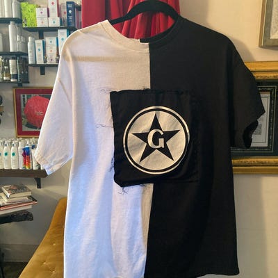 Black and White Adult Split Tee Two-toned Shirt Two-colored Shirt Half ...