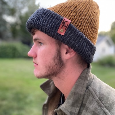 Men's Reversible Knit Beanie double Layer Hat, Fall or Winter Knitwear, Gift for Him, Winter Hat ...