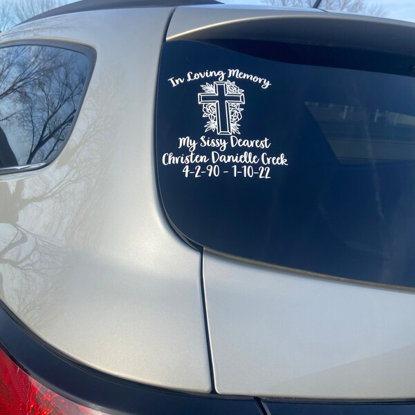 In Loving Memory Car Window Decal With a Cross and Flowers Grandma ...
