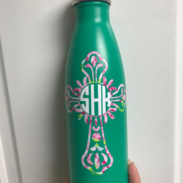 Christian Cross Monogram Decal, Monogram Sticker, Yeti Decal, Car Decal ...