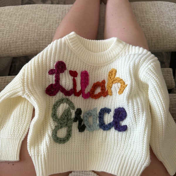 Personalized Hand Embroidered Sweater Dress, Name Sweater Dress, Baby ...