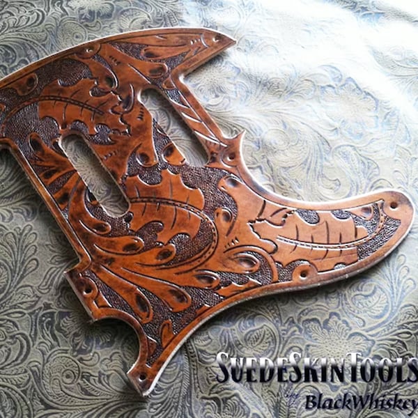 Custom Tooled Leather Distressed Brown Pickguard Backplate Combo Fits ...