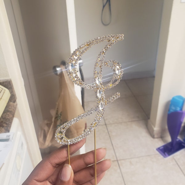 Large 5 Crystal Rhinestone Gold Cake Topper Letter j Monogram Wedding ...