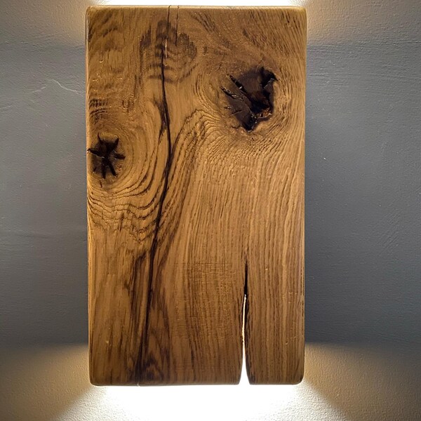 Handmade Floating Shelf and Wall Sconce Plug In, Oak Wall Light and ...