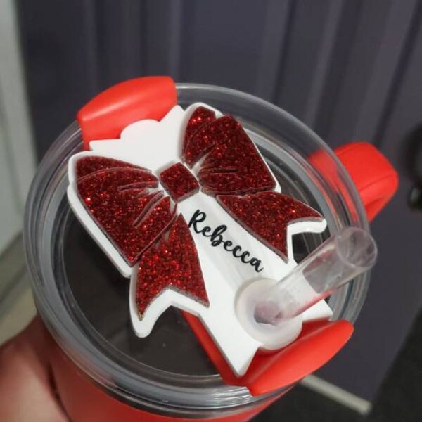 Cheer Bow Tumbler Topper, Personalized, Fits Stanley H2 Tumblers 20oz ...
