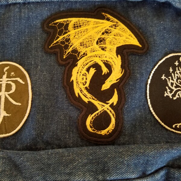 Embroidered Winged Dragon Iron on Patch, Dragon Applique. Dragon Patch ...