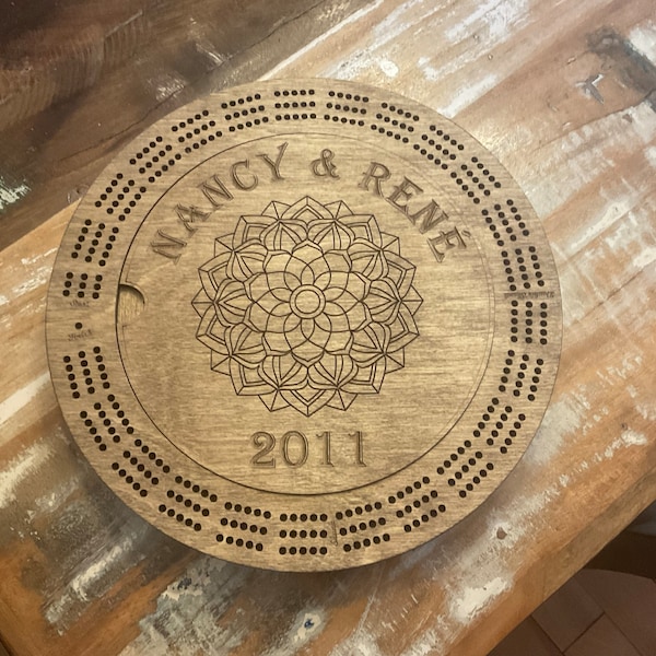 Round Cribbage Board With Storage. 4 Track 10.75 In. Personalized ...