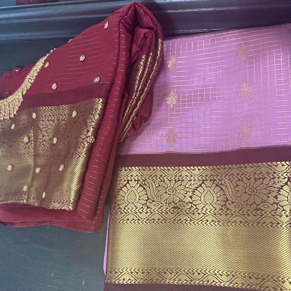 Mix Silk Saree With Stitched Maggam Aari Work Blouse|kanjivaram Pattu ...