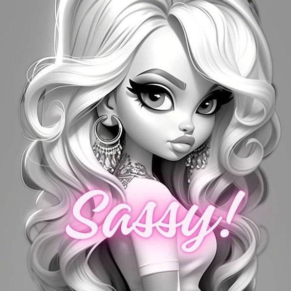 30 High Quality, Grayscale, PDF Coloring Images of Sassy Girls - Etsy